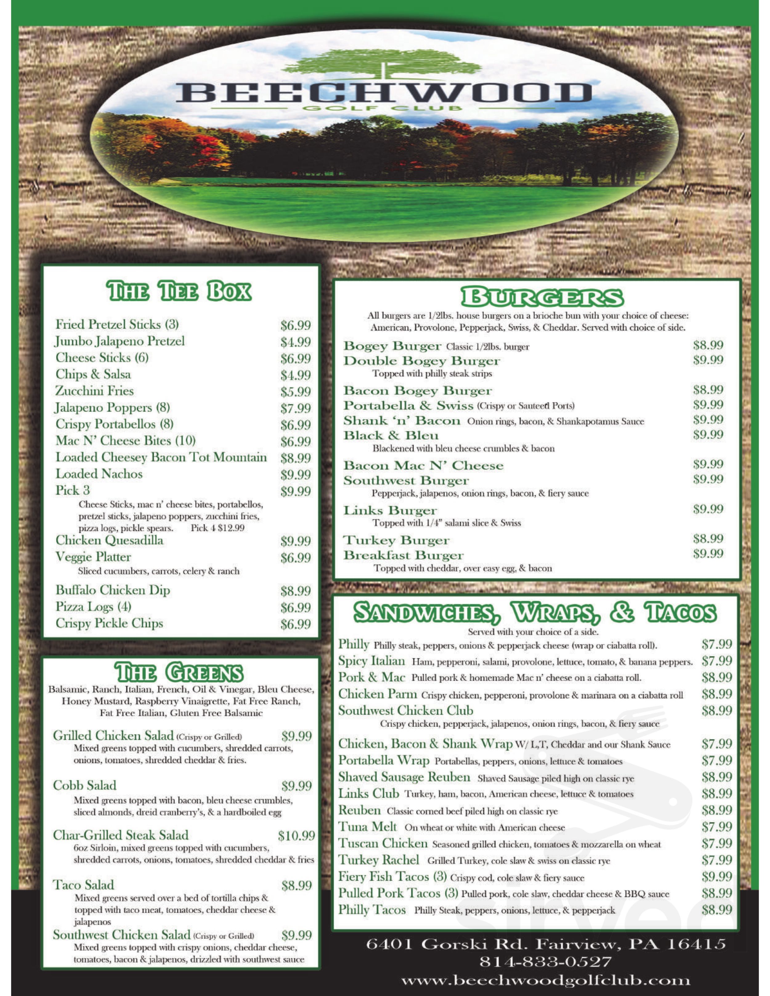 Menu - Fairview PA's Beechwood Golf Club | Sirved