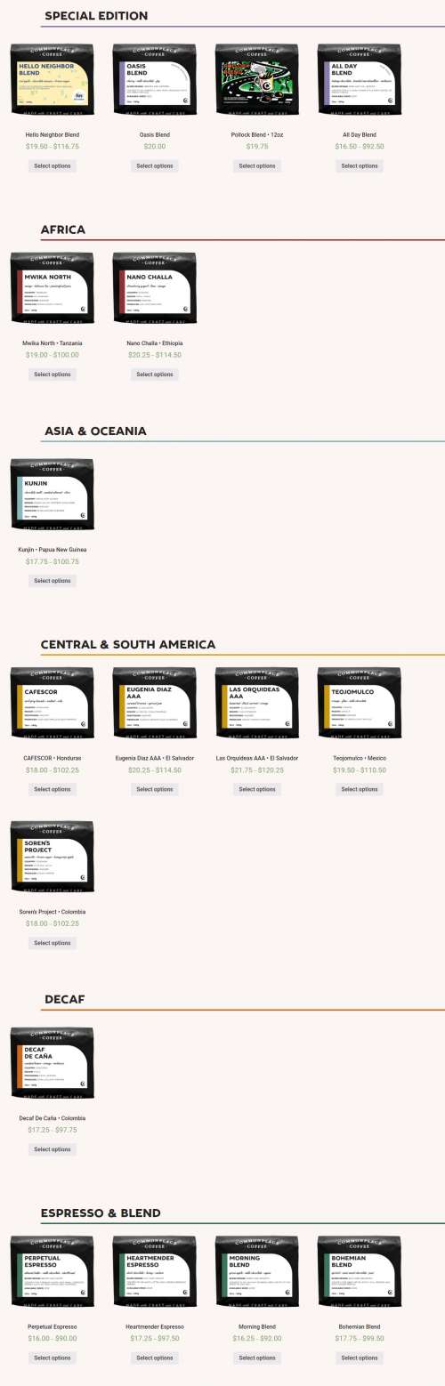 Commonplace Coffee menu in Indiana, Pennsylvania, USA