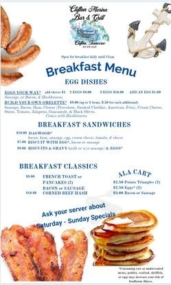 Clifton RV & Marina Bar and grill menu in Clifton, Tennessee, USA