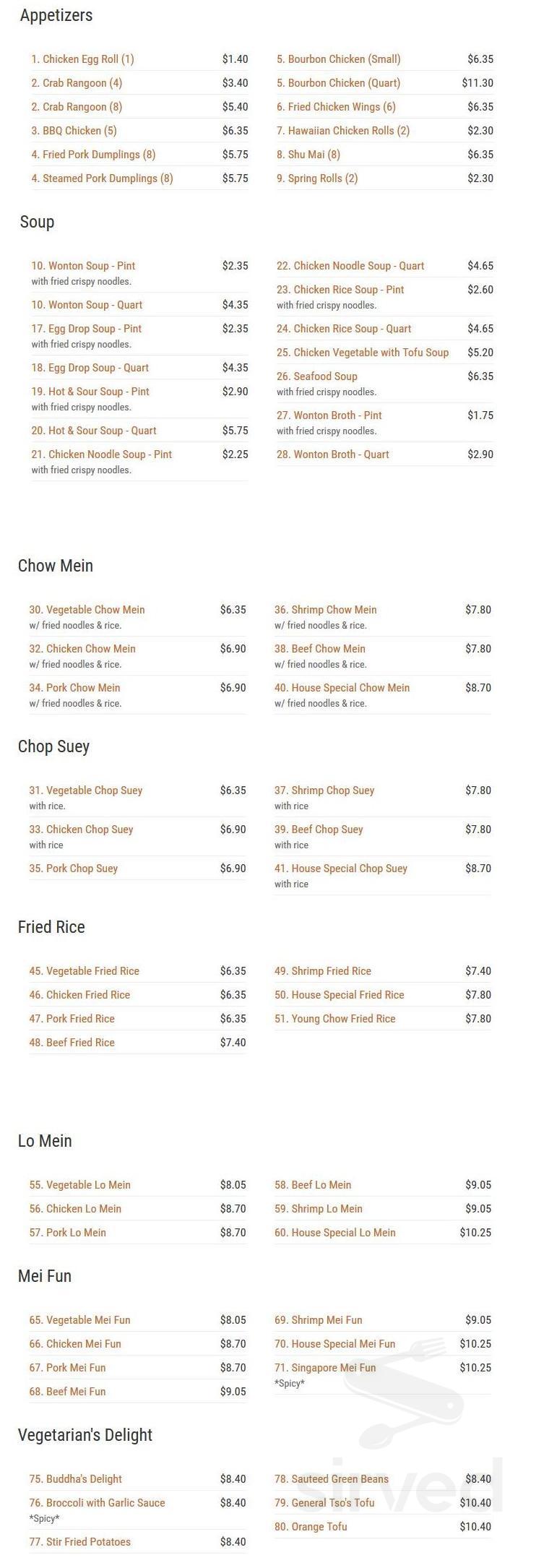 Asian Buffet menu in Okemos, Michigan, USA