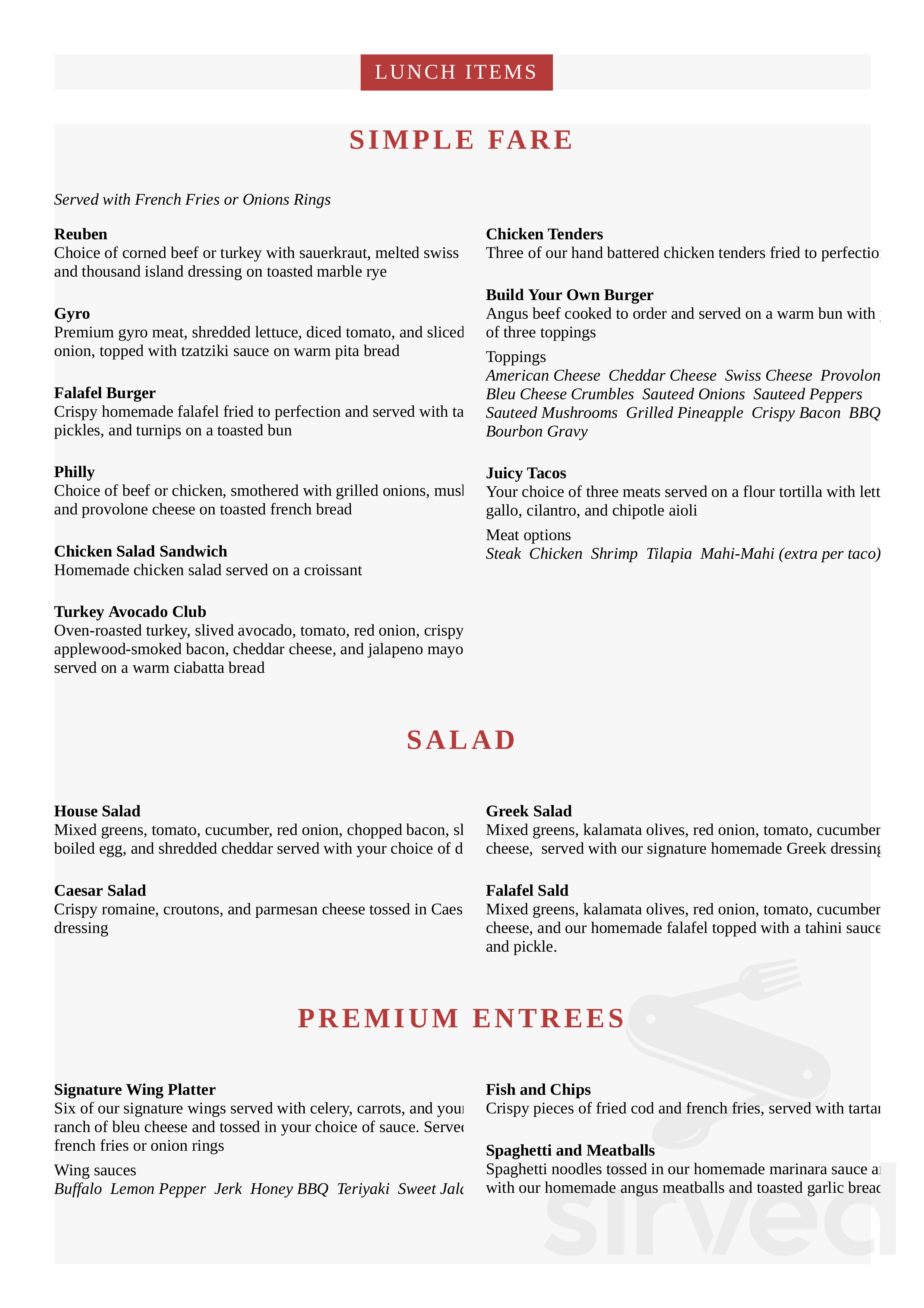 Big Joe's Bar & Grille menus in Newnan, Georgia, United States