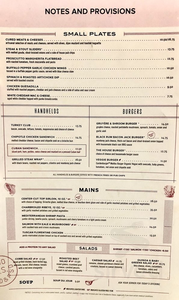 Notes & Provisions Restaurant and Bar menu in Memphis, Tennessee, USA