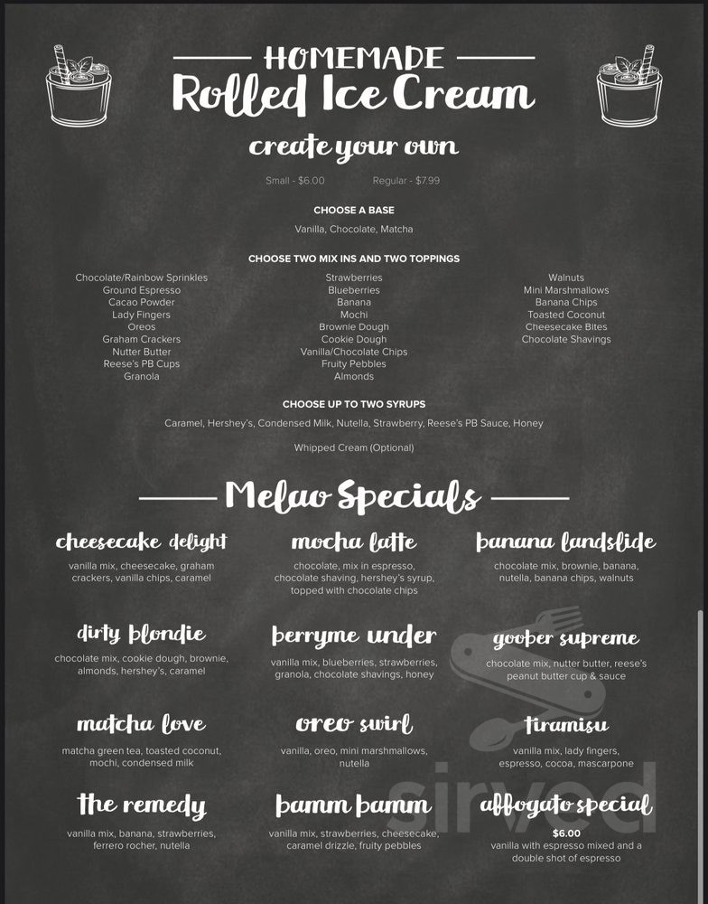 Melao Cafe & Creamery menu in Rahway, New Jersey, USA