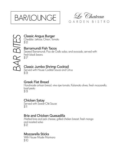 Le Chateau Garden Bistro menu in Costa Mesa, California, USA