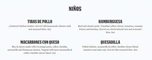 ¡Qué Padre! menu in Edmundston, New Brunswick, Canada