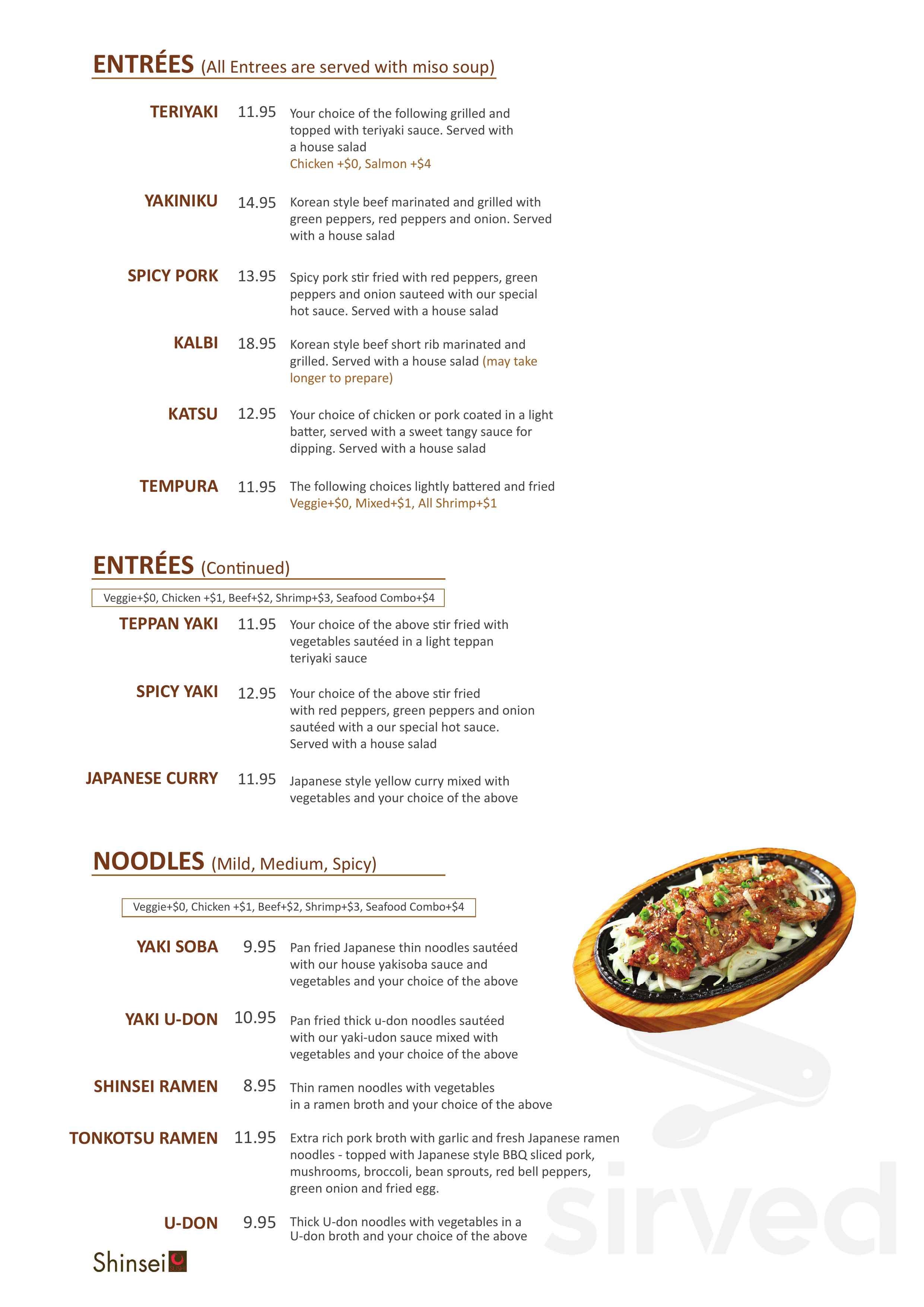 Shinsei Sushi menu in Bend, Oregon, USA