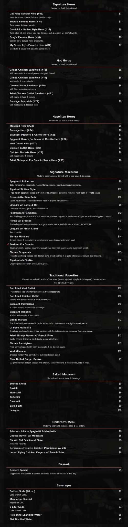Solo Bella menu in Jackson Township, New Jersey, USA