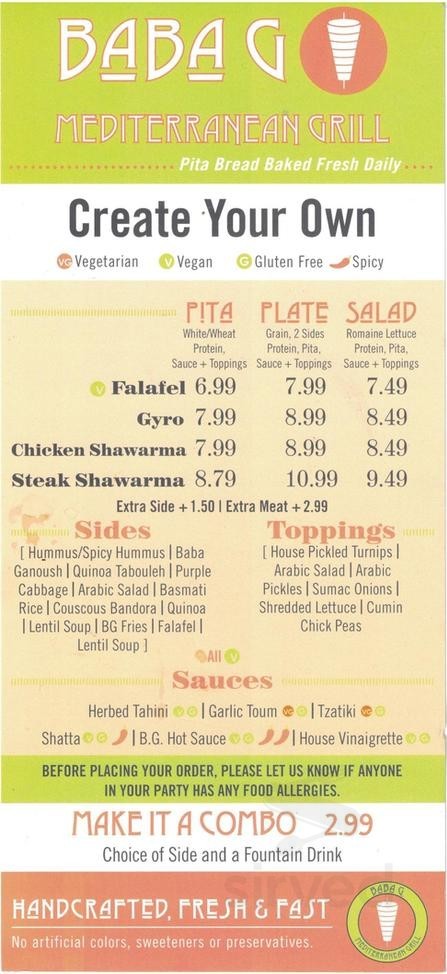 Baba G. Mediterranean Grill menu in Oklahoma City, Oklahoma, USA