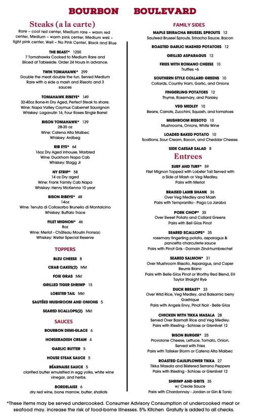 Bourbon Boulevard menu in Chantilly, Virginia, USA