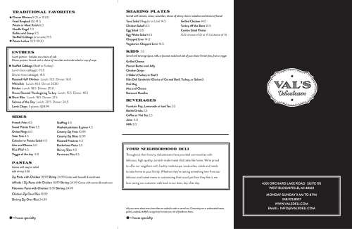 Val's Delicatessen menu in West Bloomfield Township, Michigan, USA