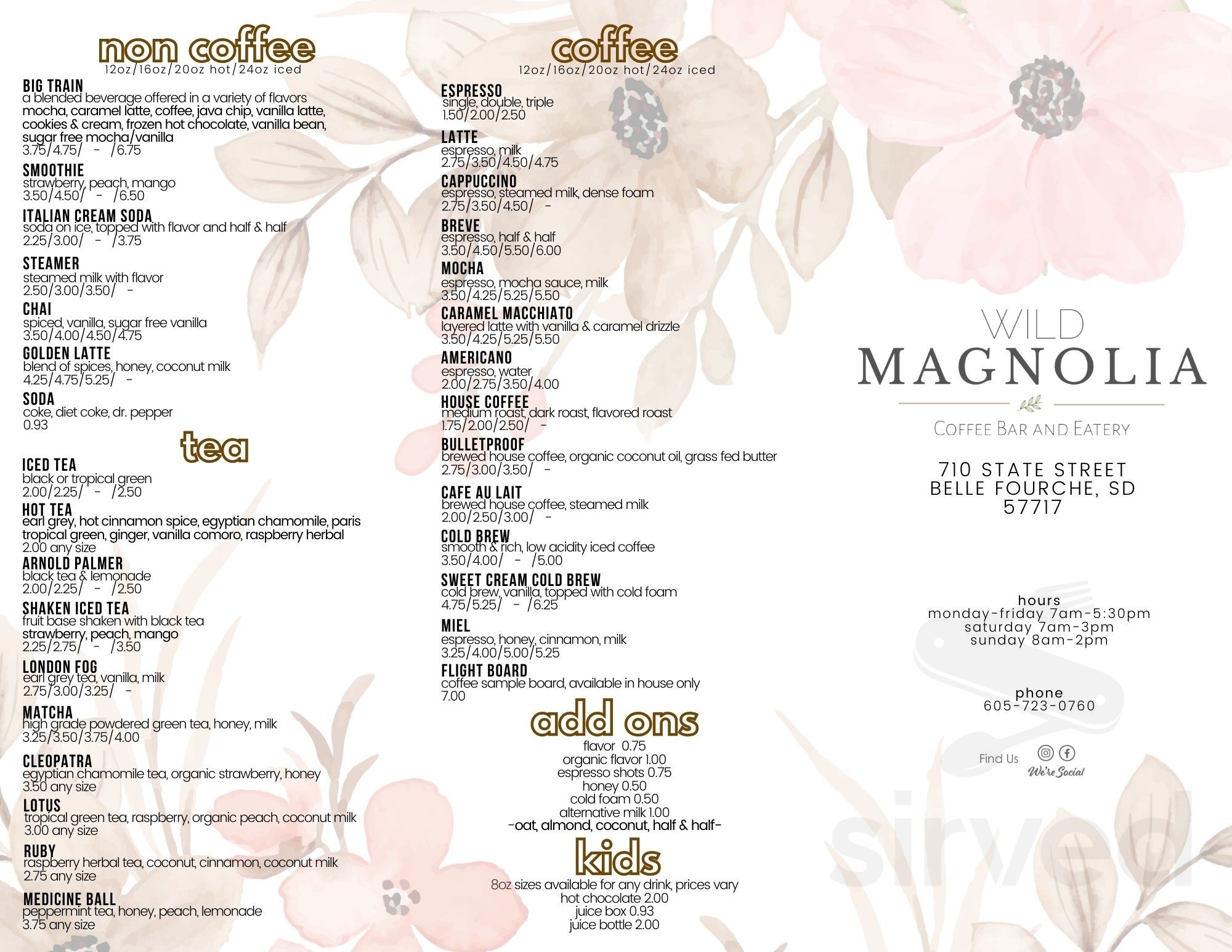 Menu for Wild Magnolia in Belle Fourche, SD | Sirved