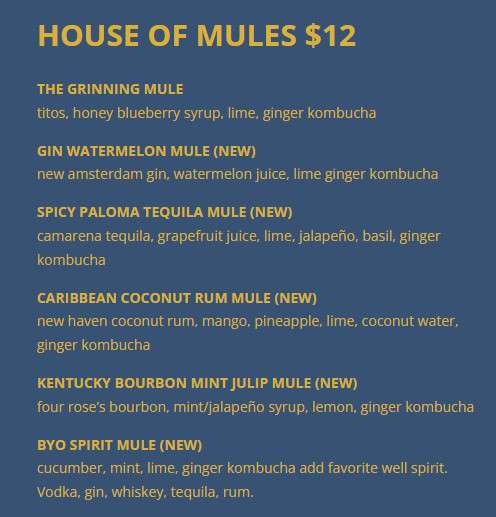 Grinning Mule menu in Charlotte, North Carolina, USA