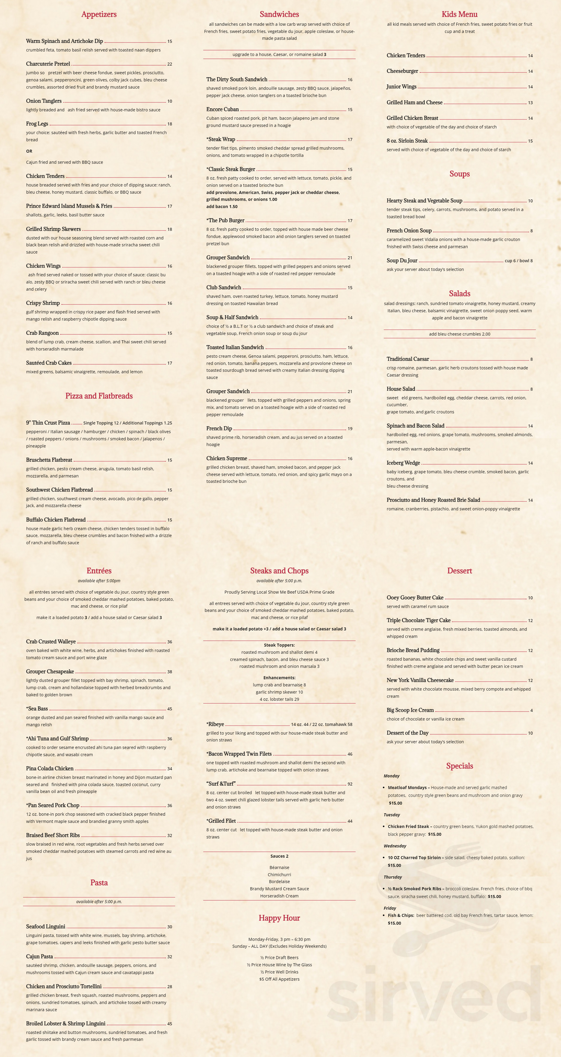 Menu for The Encore Lakeside Grill & Sky Bar in Lake Ozark, MO | Sirved