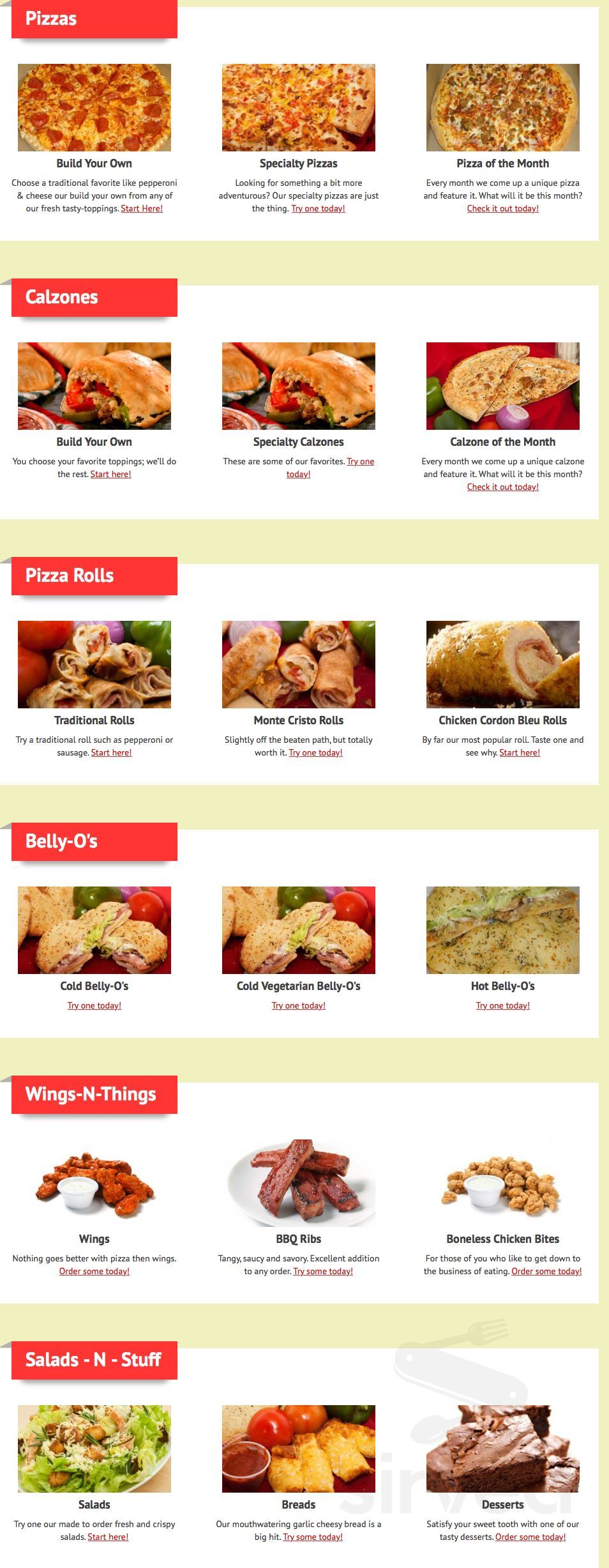 Pizza Street menu in Loveland, Colorado, USA