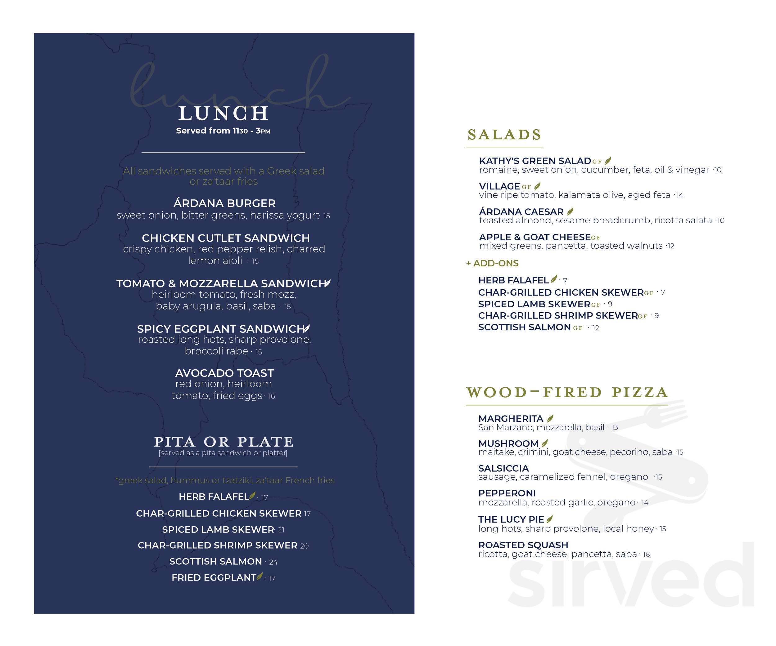 Menu for Árdana Food & Drink in Warrington, PA | Sirved