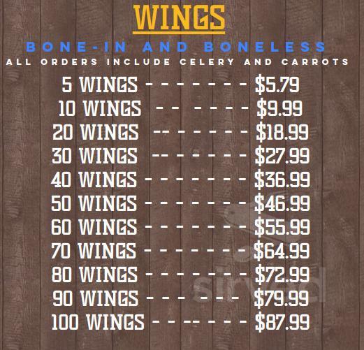 Menu for Outlaw Wings in Broomfield, CO | Sirved
