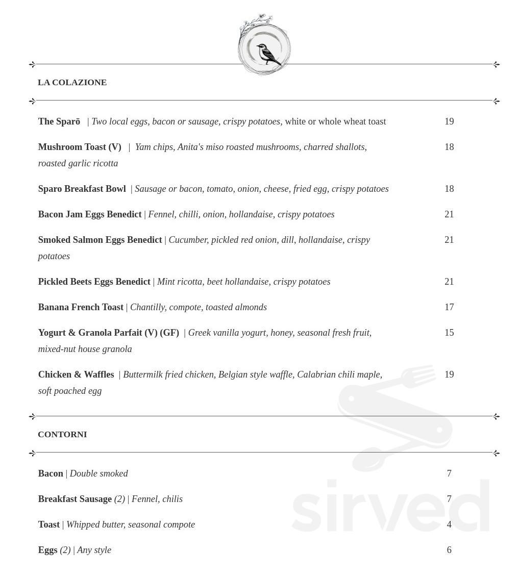 Menu for The Little Sparo in St. John's, Newfoundland and Labrador, Canada