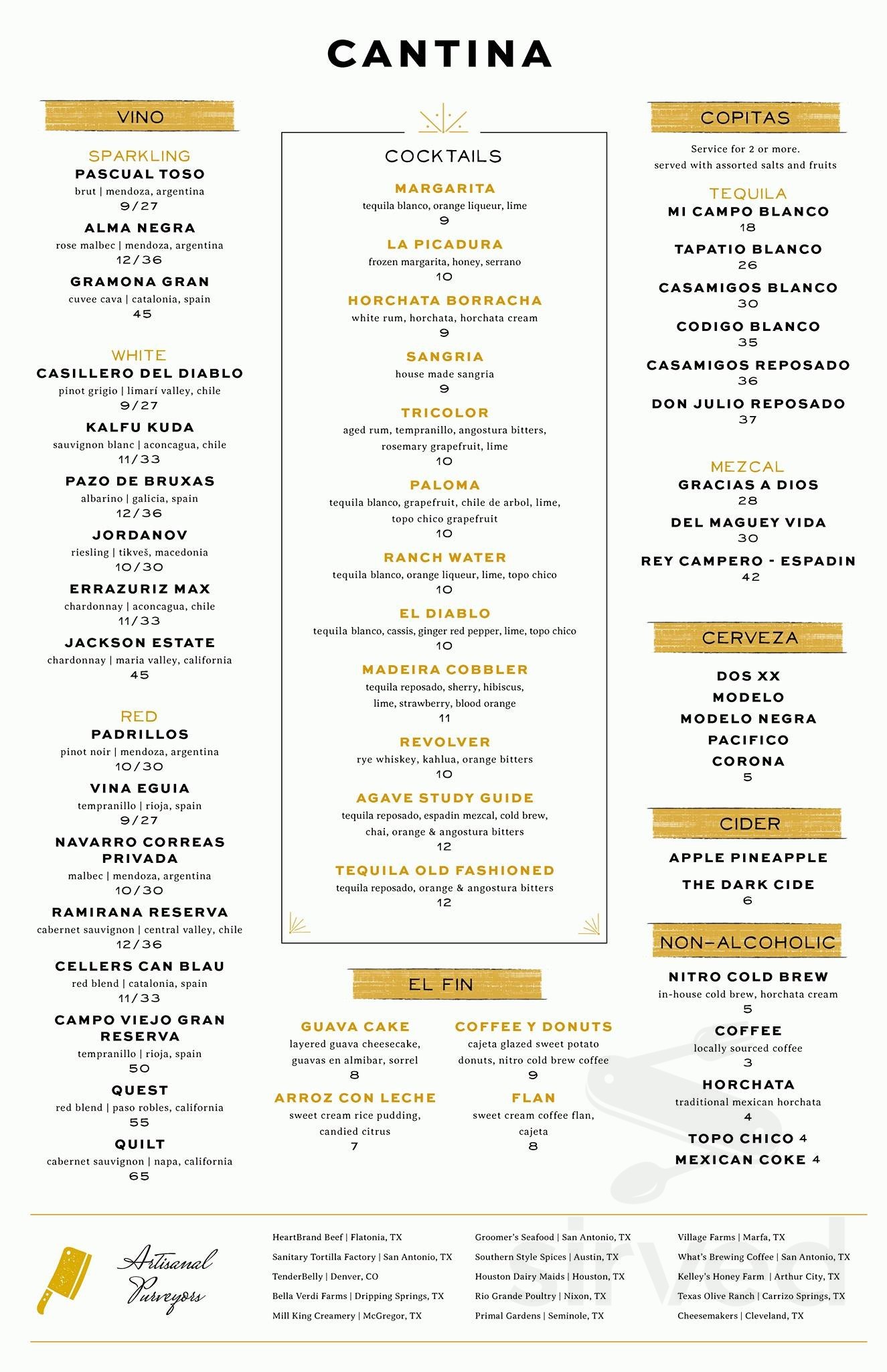 La Cosecha Mexican Table menu in New Braunfels, Texas, USA