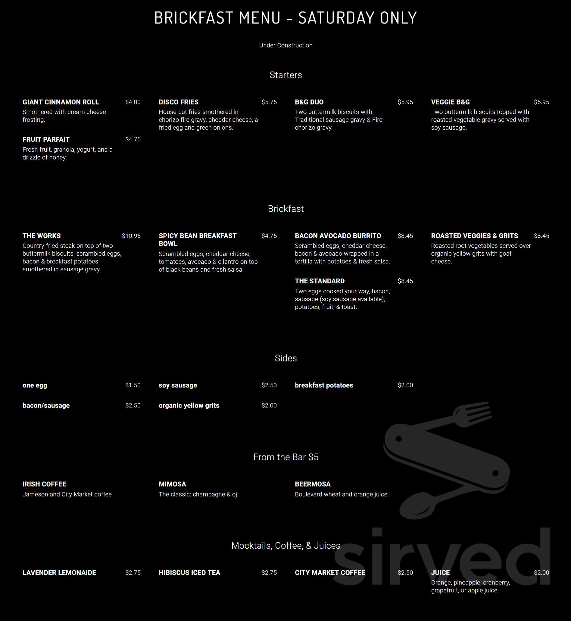 The Brick menus in Kansas City, Missouri, United States