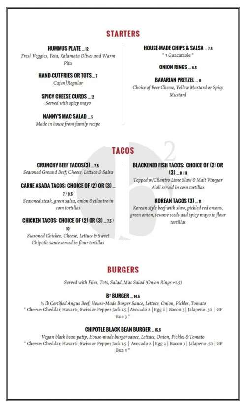 b² Taphouse & Brewery menu in Salem, Oregon, USA