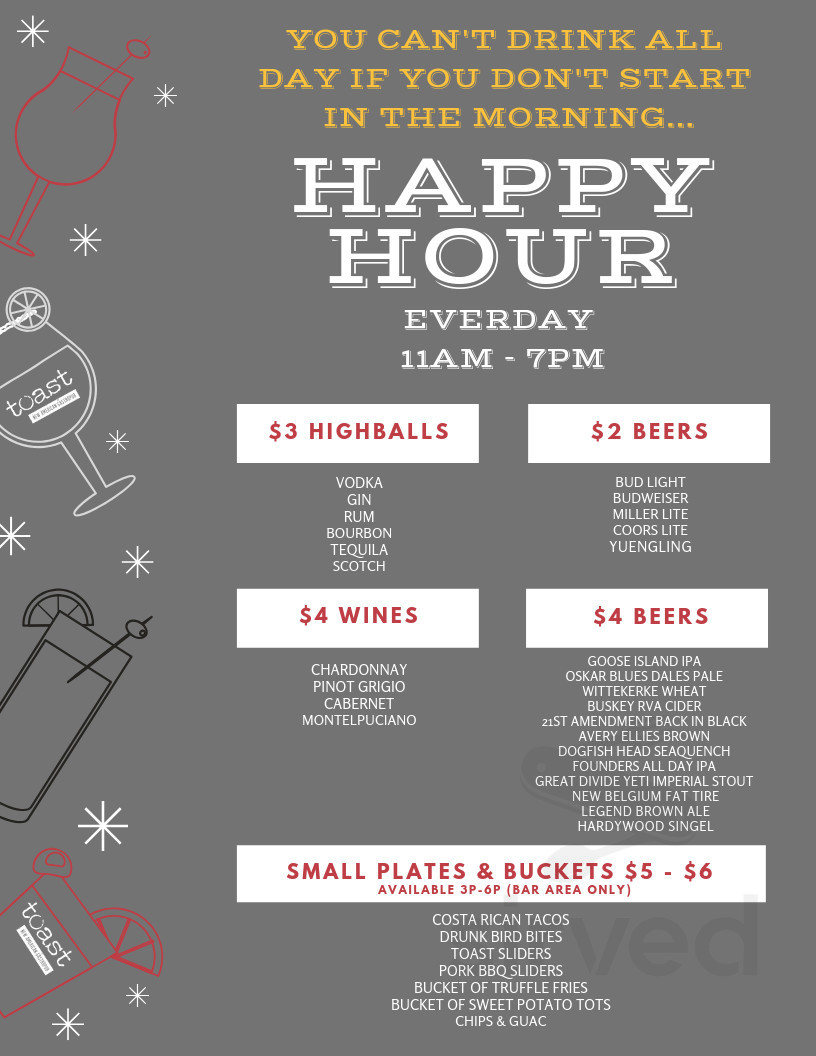 Menu - Midlothian VA's Toast, New American Gastropub at Winterfield ...