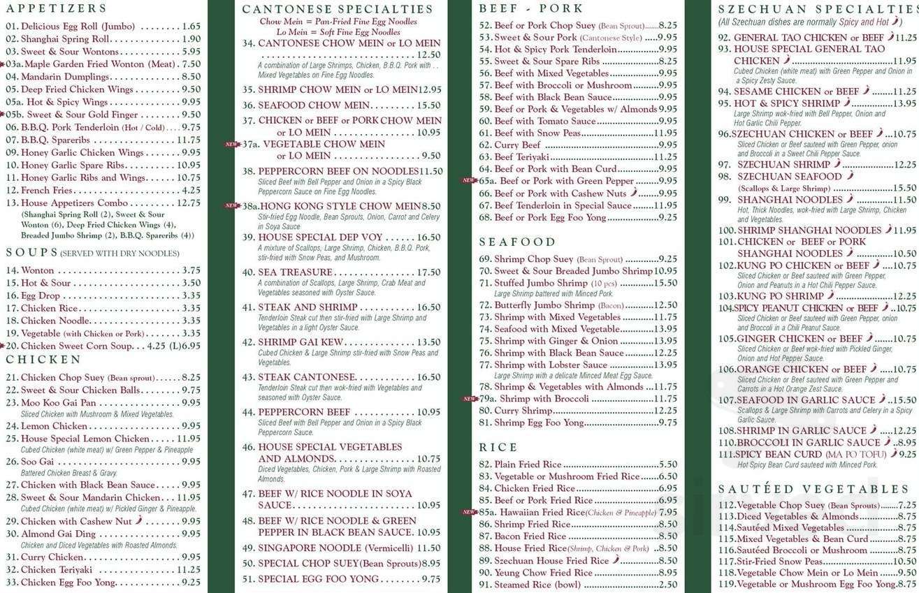 Maple Garden menu in Whitby, Ontario, Canada