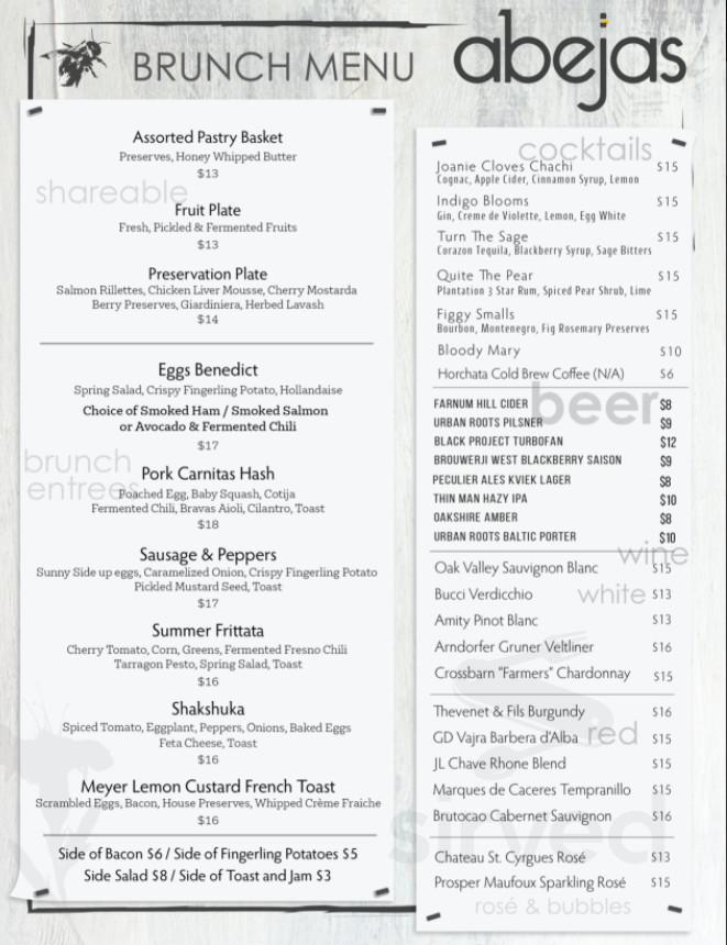 Abejas menu in Golden, Colorado, USA