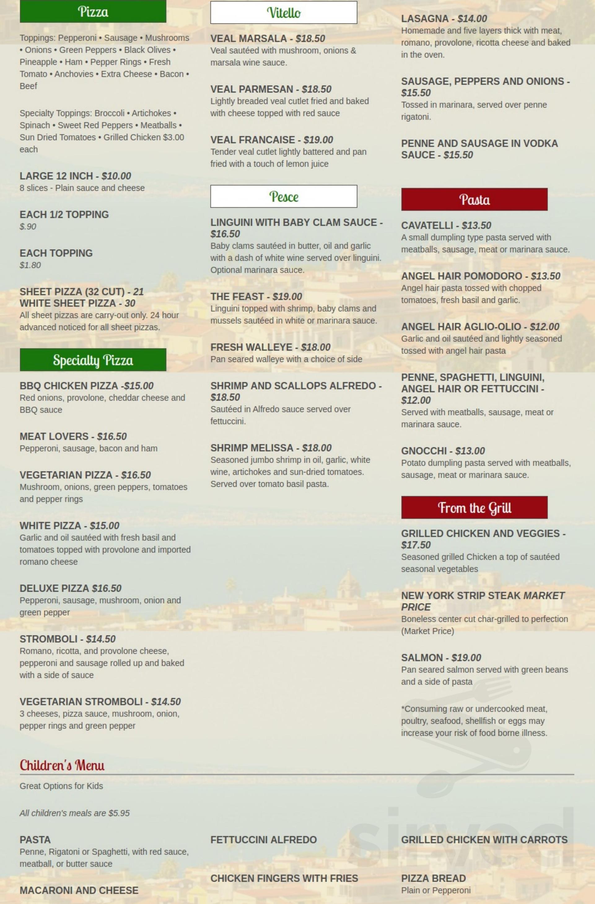Italian Village Restaurant menu in Strongsville, Ohio, USA