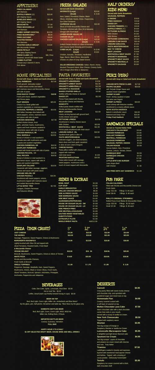 Paulie's Little Bite of Italy menu in Sun City, Arizona, USA