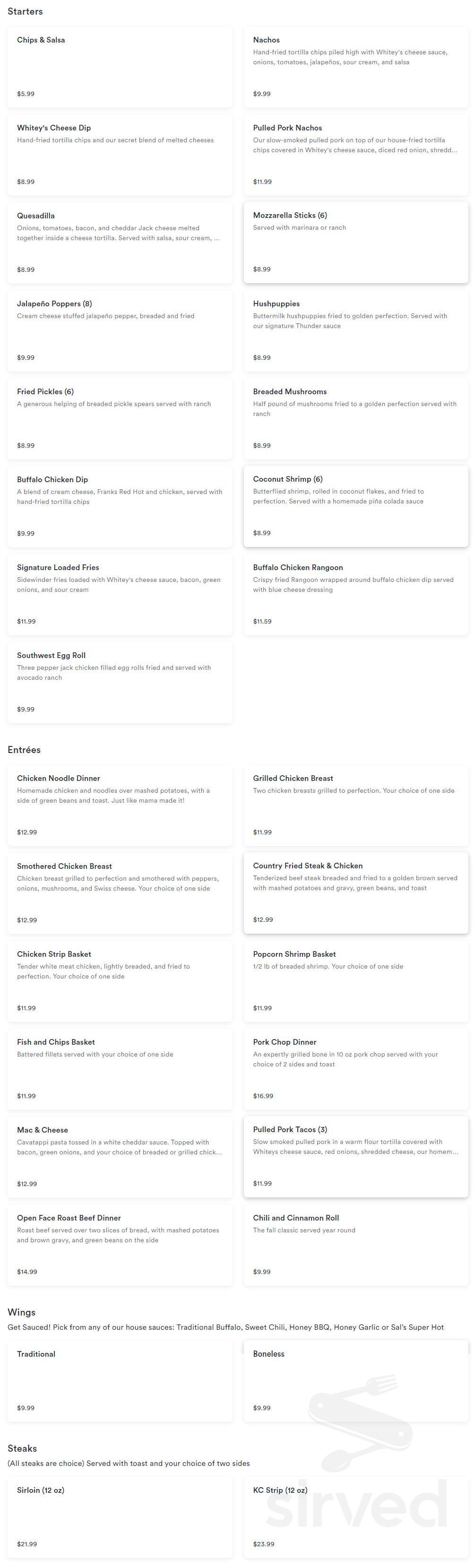 Menu - Topeka KS's Thunderbirds Grille | Sirved