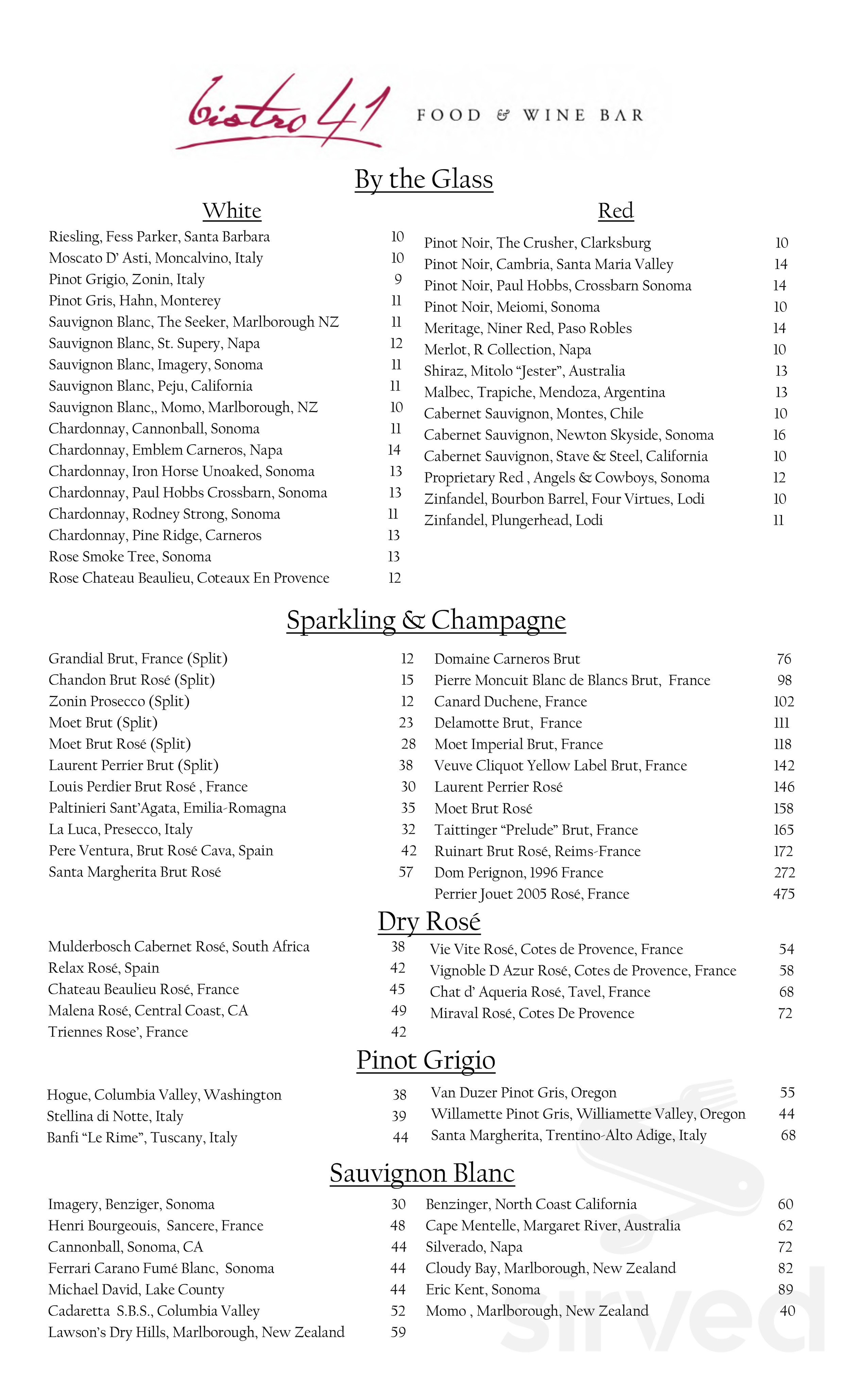 Menu for Bistro 41 in Fort Myers, FL | Sirved