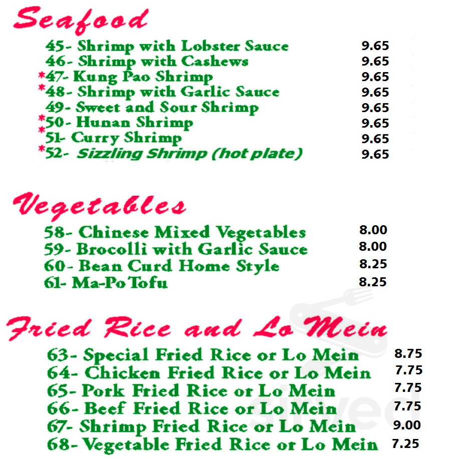 Quik Wok menu in El Paso, Texas, USA