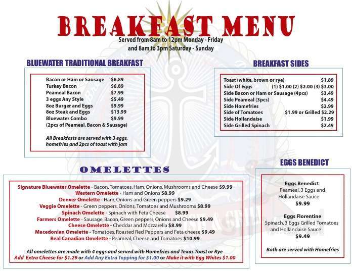 Menu for Bluewater Fish & Grill in Stayner, ON | Sirved