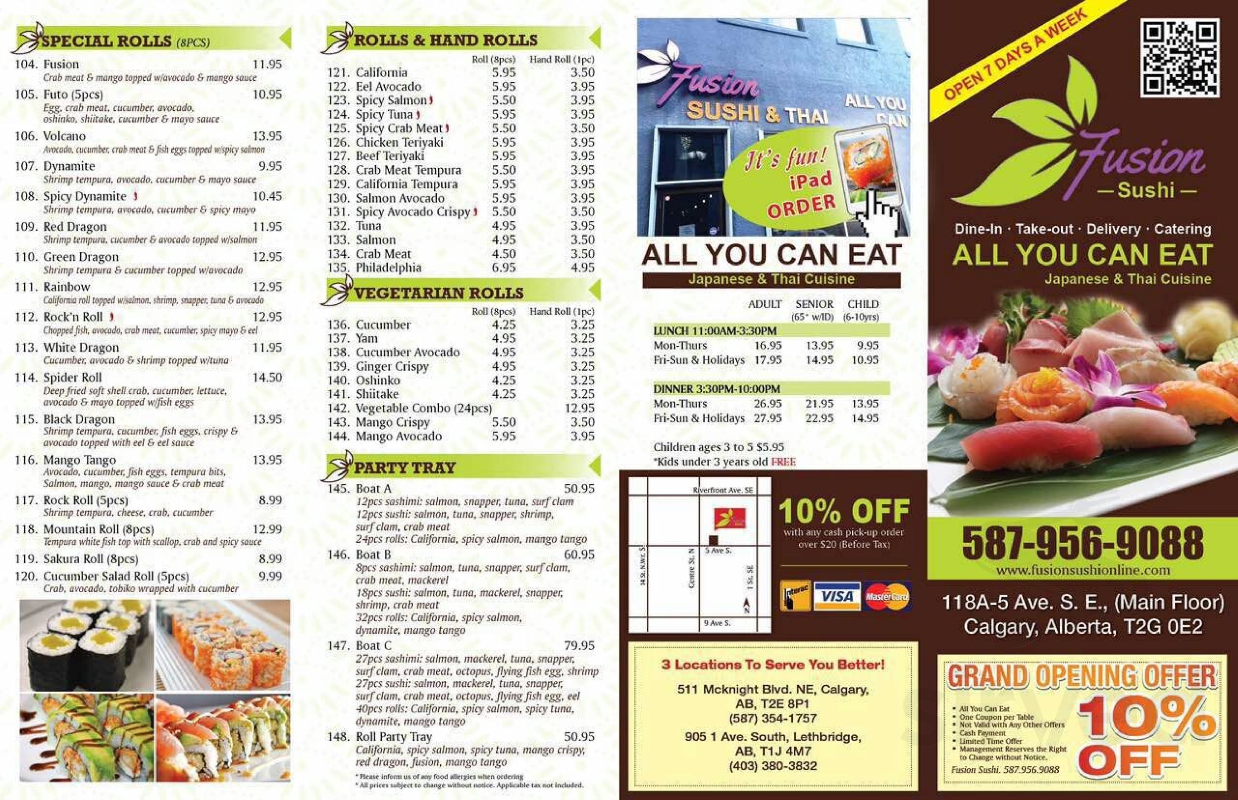 Fusion Sushi, Downtown menu in Calgary, Alberta, Canada