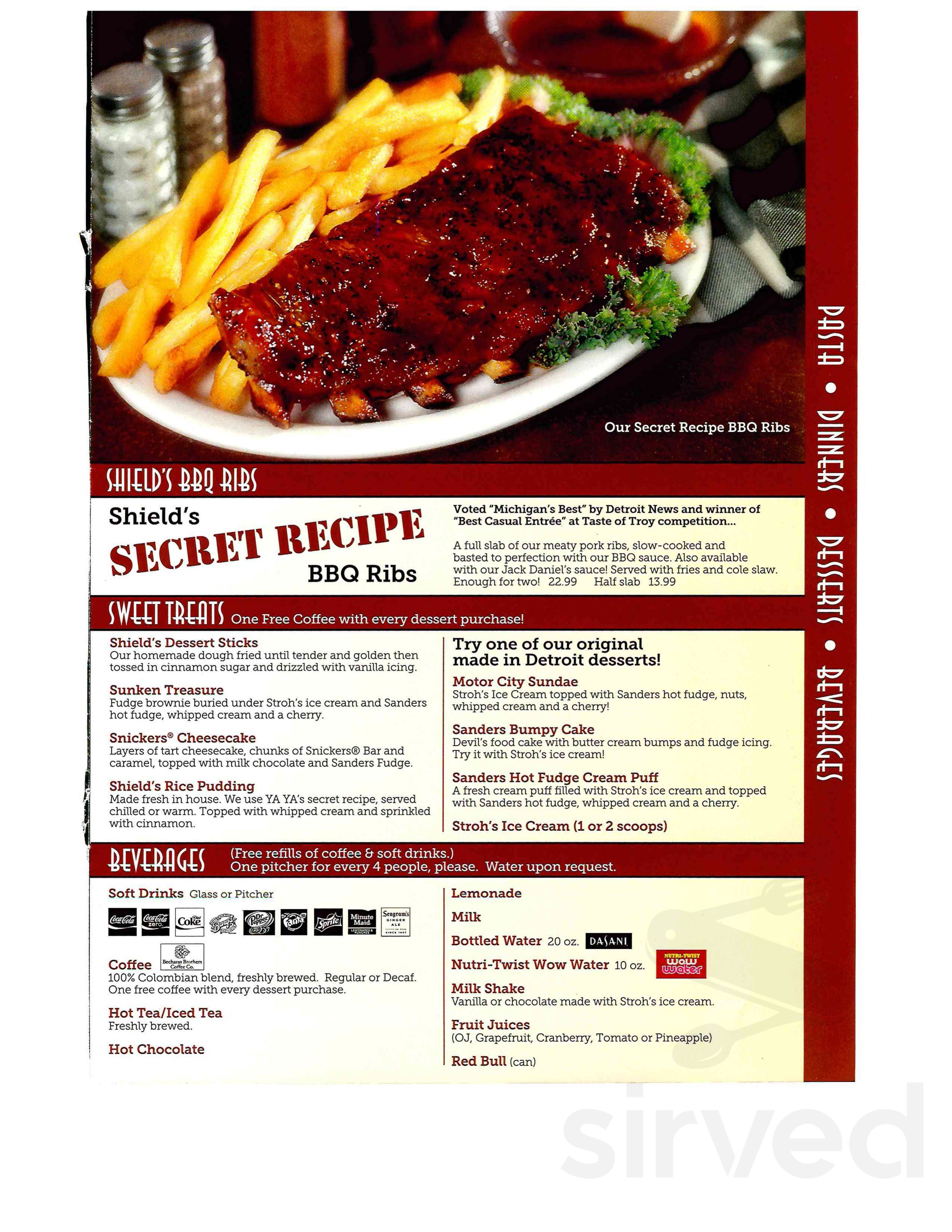 Shield's Restaurant Bar Pizzeria menu in Southfield, Michigan, USA