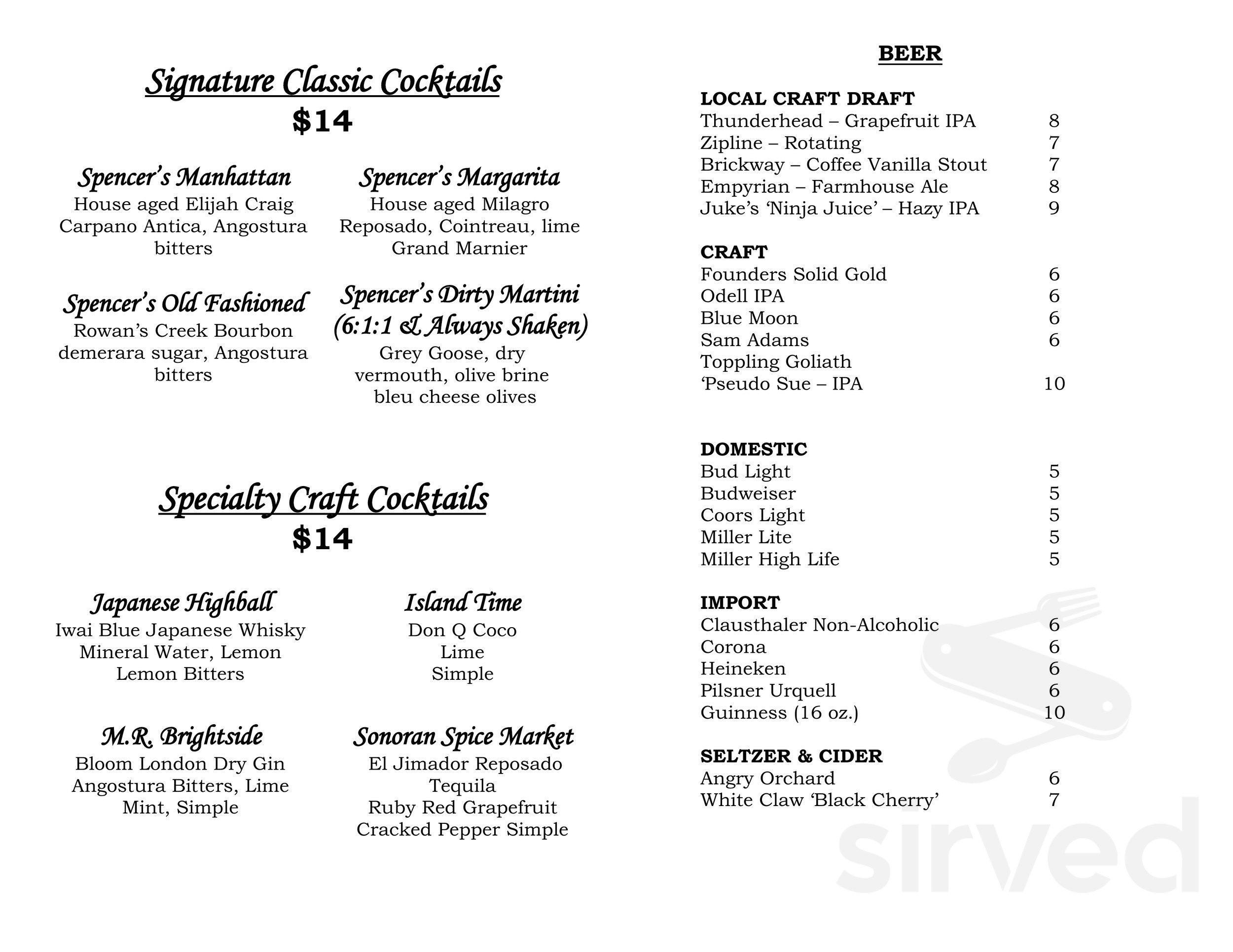 Menu - Omaha NE's Spencer's for Steaks and Chops | Sirved