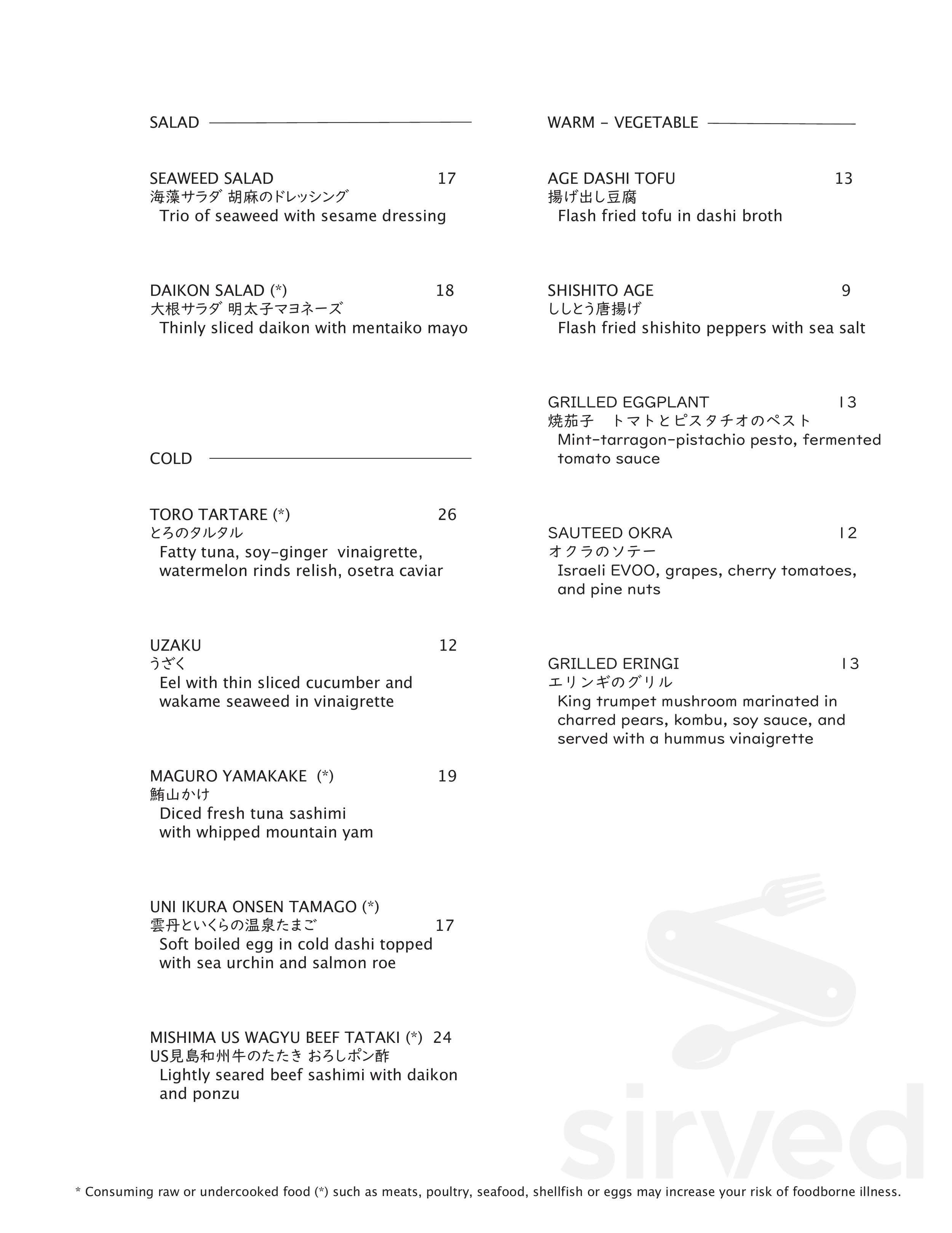 Sakagura menu in New York, New York, USA
