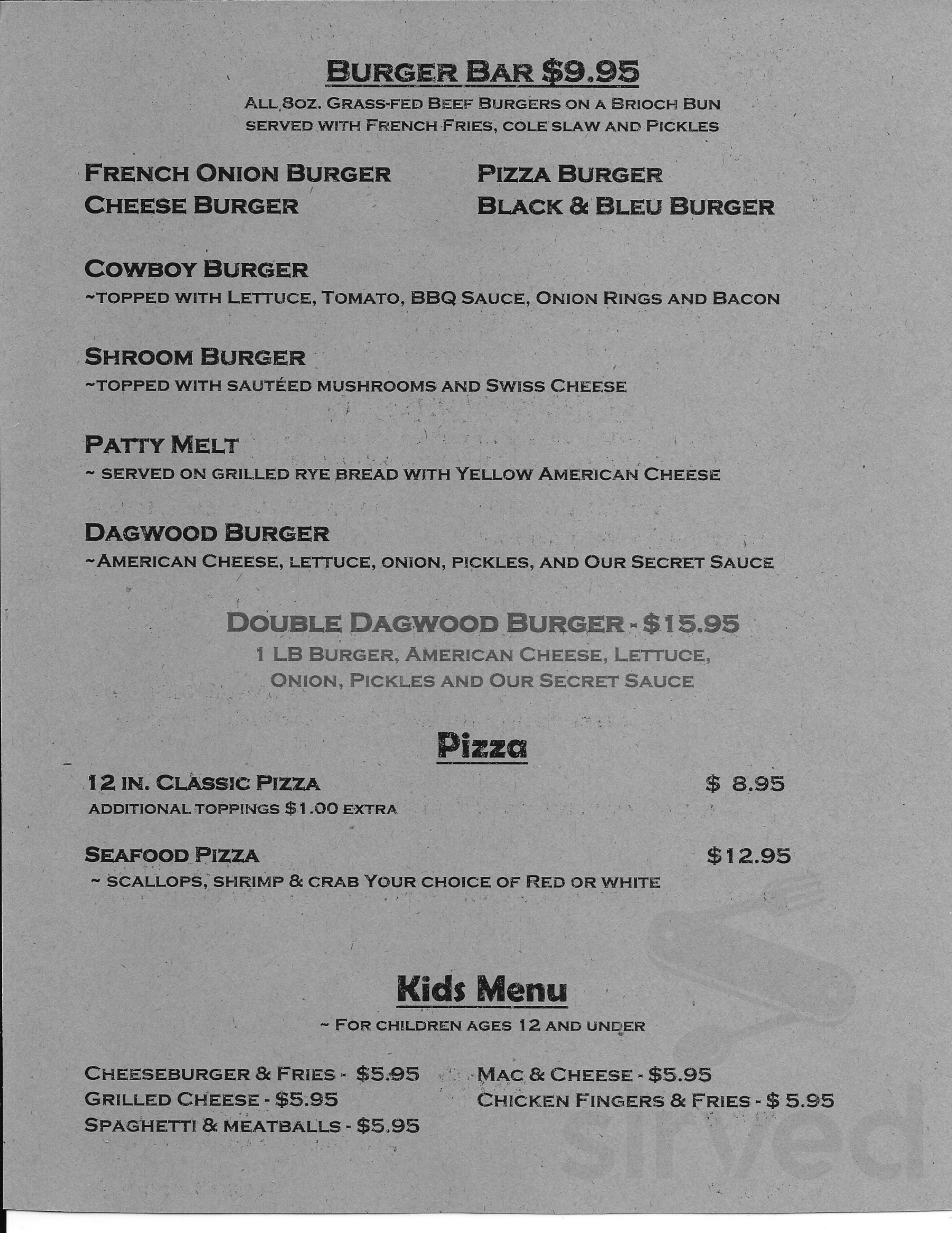 Dagwood's Pub menu in Philadelphia, Pennsylvania, USA