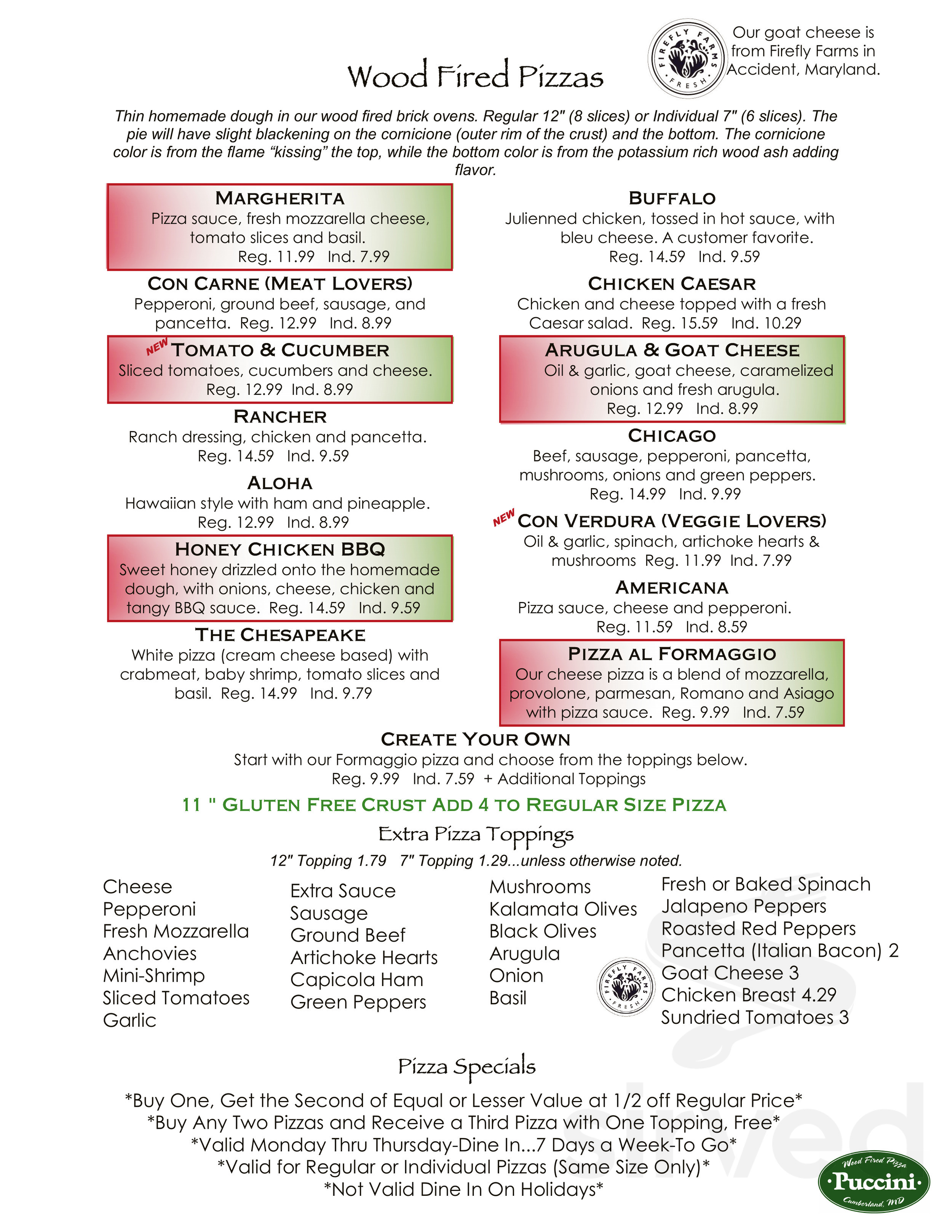 Puccini Restaurant menus in Cumberland, Maryland, United States