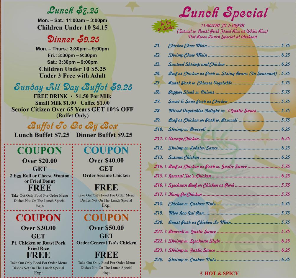 Menu - Princeton MN's New China Buffet | Sirved