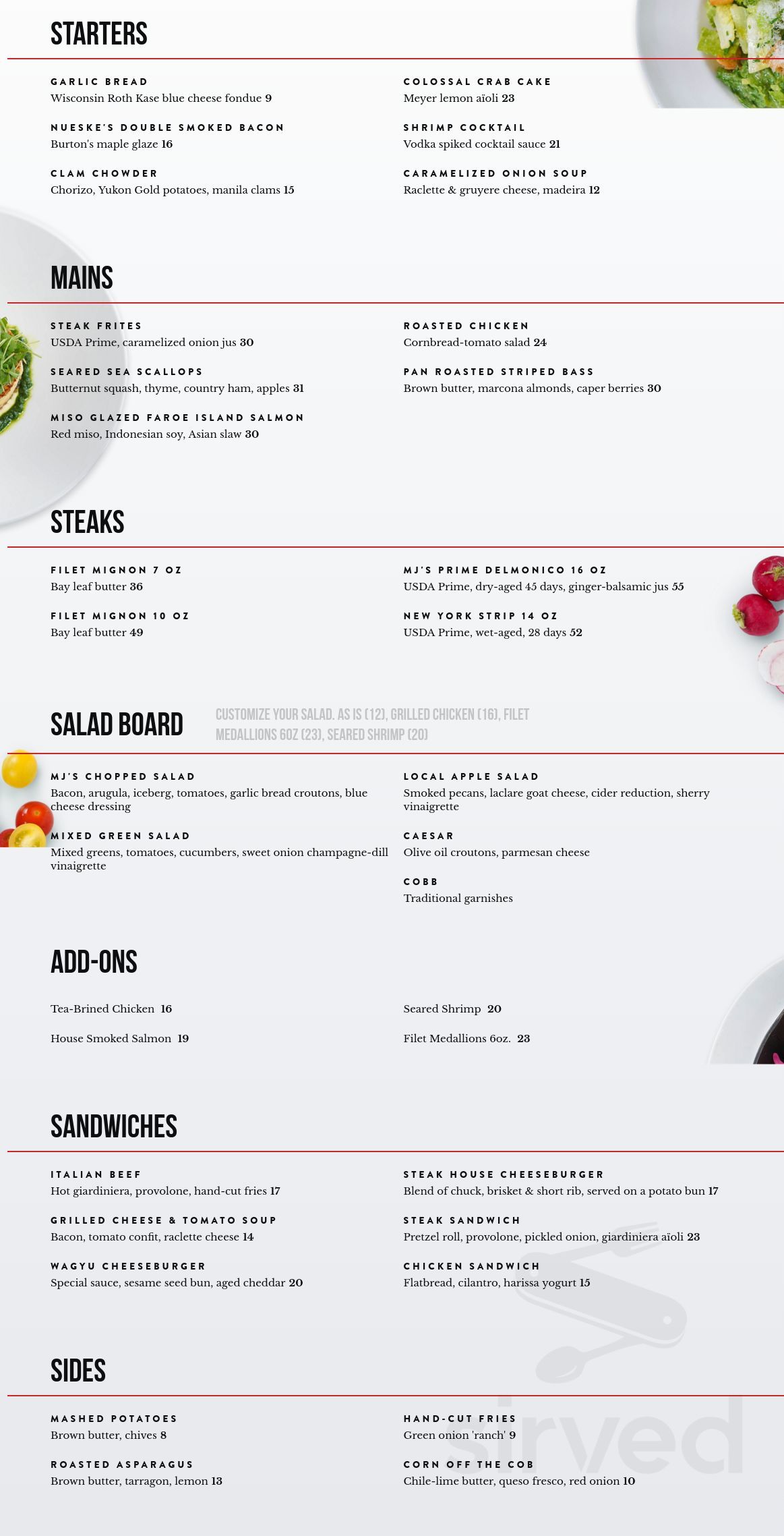 Michael Jordan's Steak House Chicago menu in Chicago, Illinois, USA