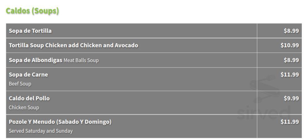 El Metate menu in Pasadena, California, USA