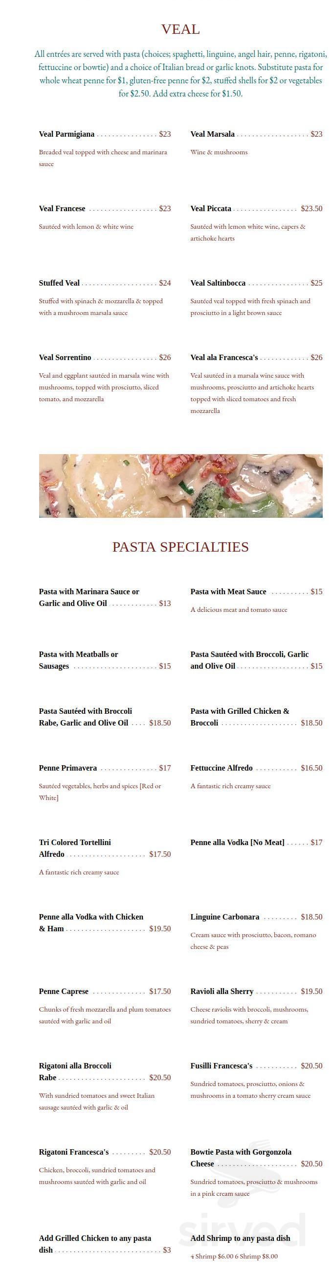 Francesca's menu in Hampton Bays, New York, USA