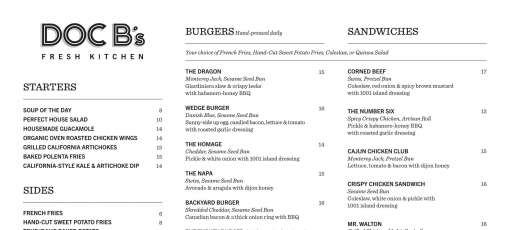 Menu for Doc B's Restaurant + Bar (River North) - Chicago, IL | Sirved