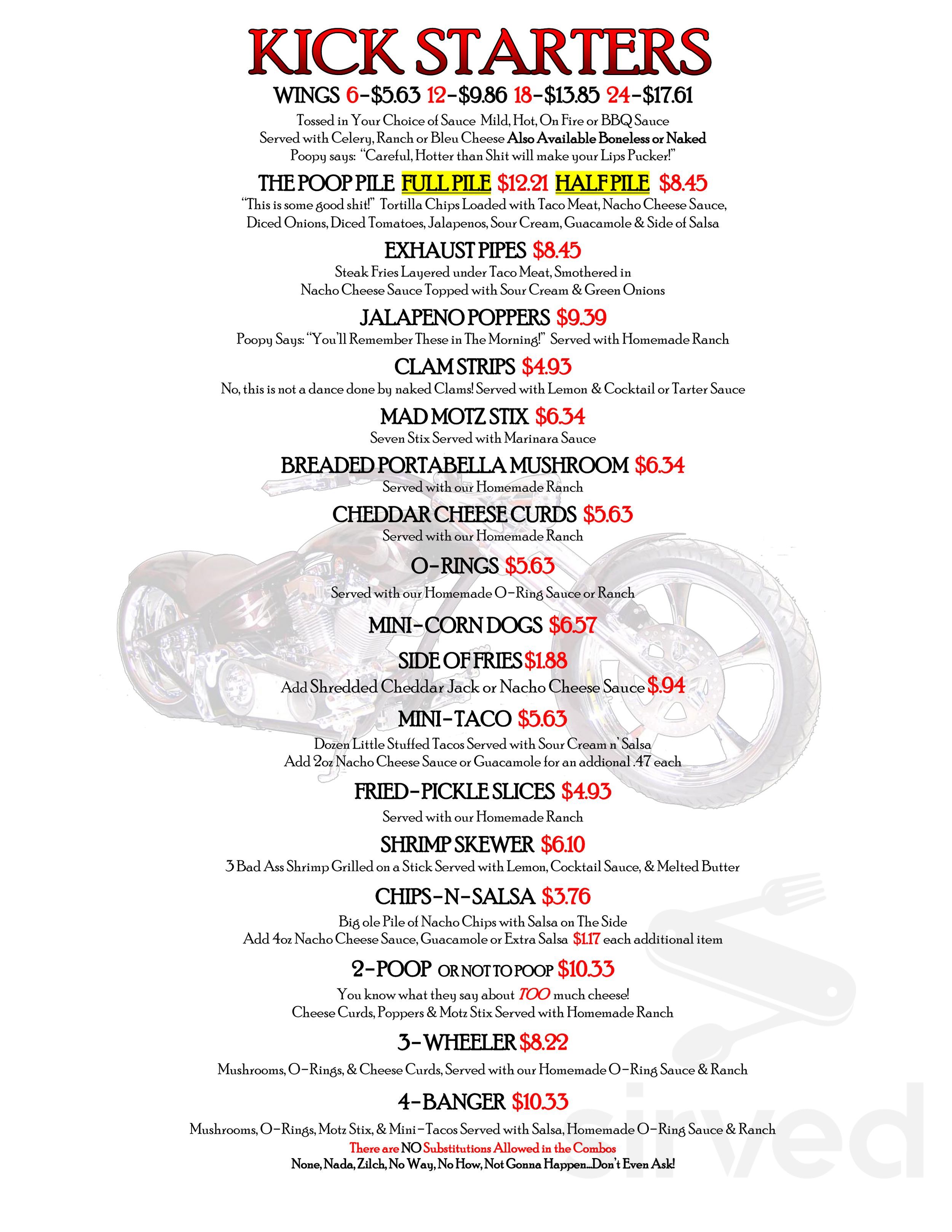 Poopy's Pub menu in Savanna, Illinois, USA