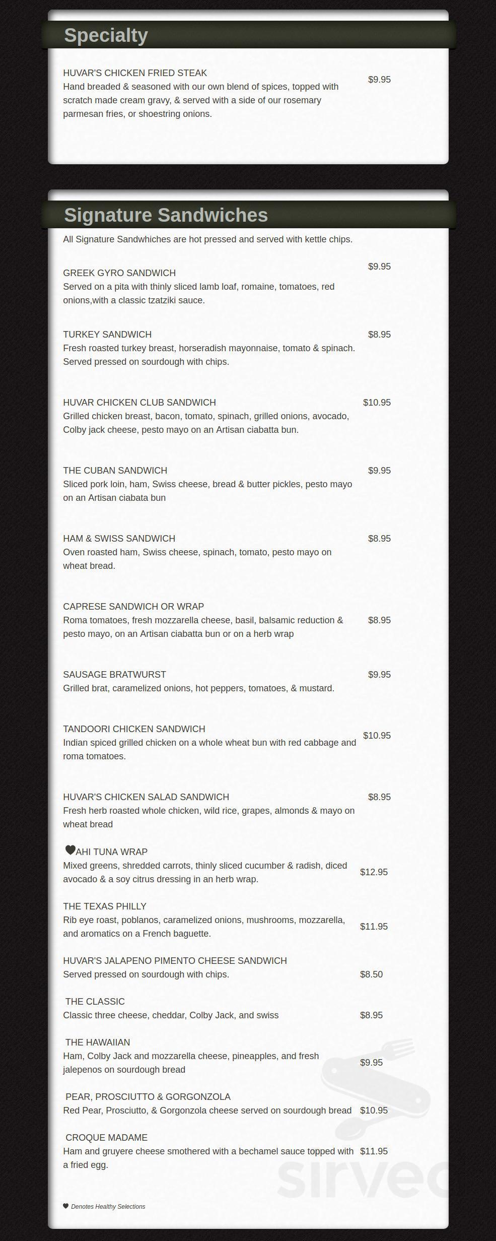 Huvar's Artisan Market menu in Victoria, Texas, USA