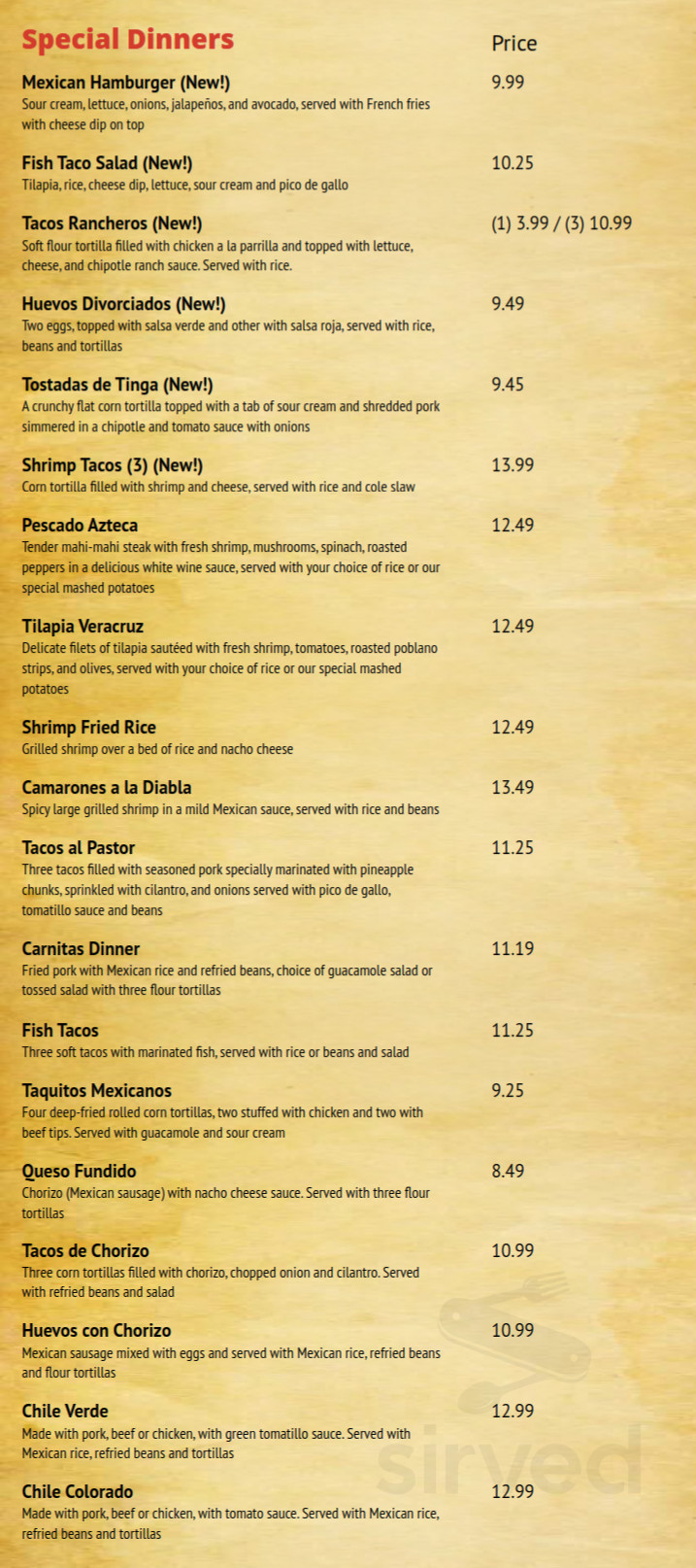 El Loro Mexican Restaurant menu in Chesapeake, Virginia, USA