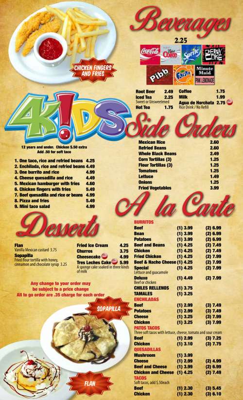 El Loro Mexican Restaurant menu in Chesapeake, Virginia, USA