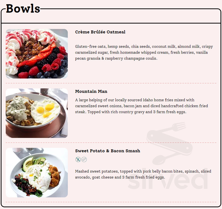 Blue Bench Brunchette menu in Boise, Idaho, USA