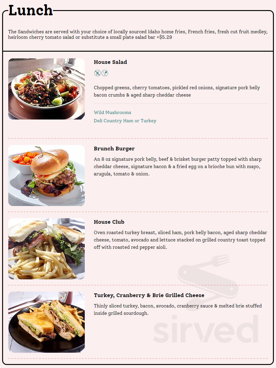 Blue Bench Brunchette menu in Boise, Idaho, USA